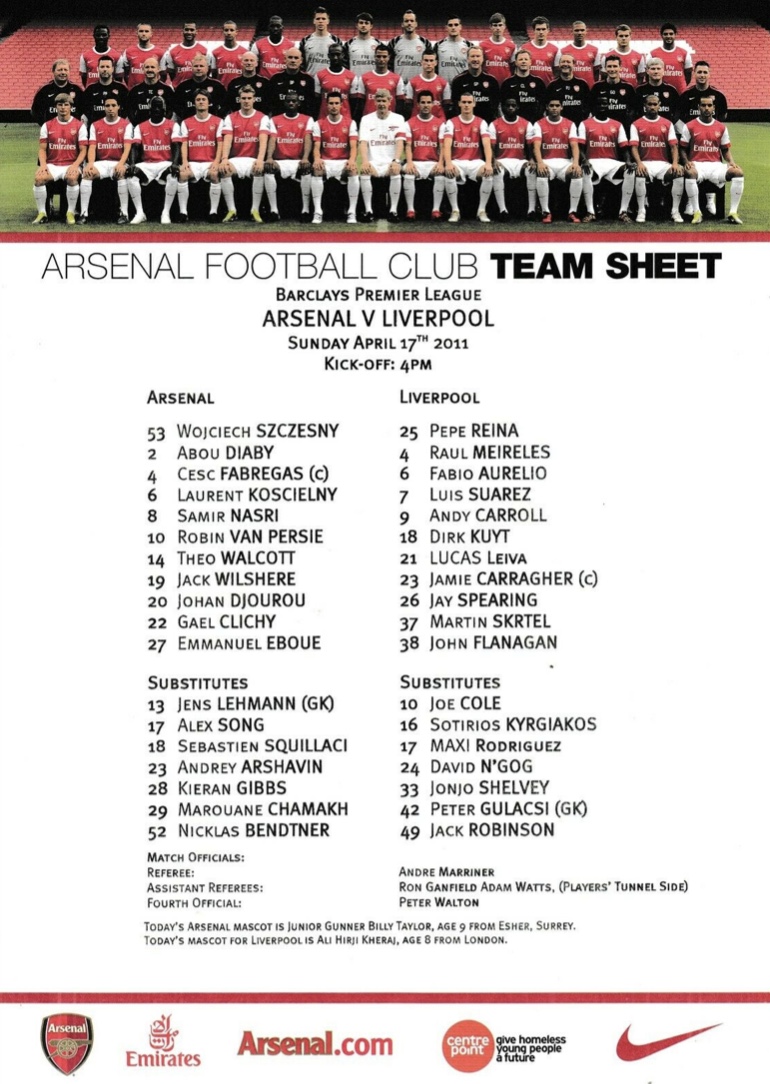 Matchdetails from Arsenal - Liverpool played on Sunday 17 April 2011 ...