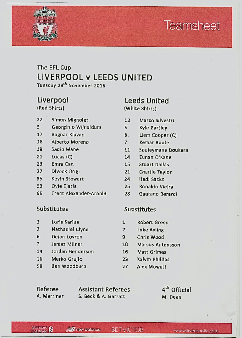 Matchdetails from Liverpool - Leeds United played on Tuesday 29 ...