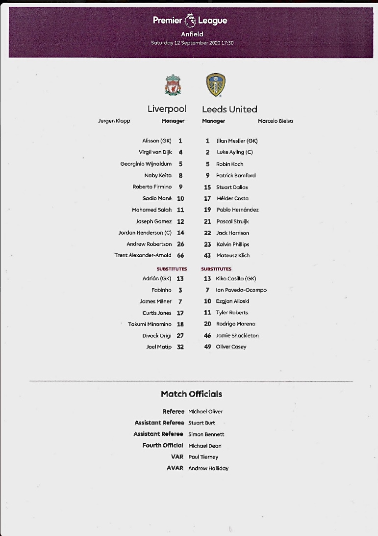 Matchdetails from Liverpool - Leeds United played on Saturday 12 ...