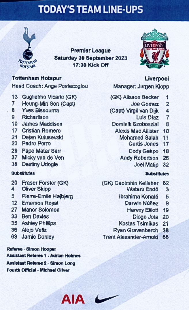 Matchdetails from Tottenham Hotspur - Liverpool played on Saturday 30 ...