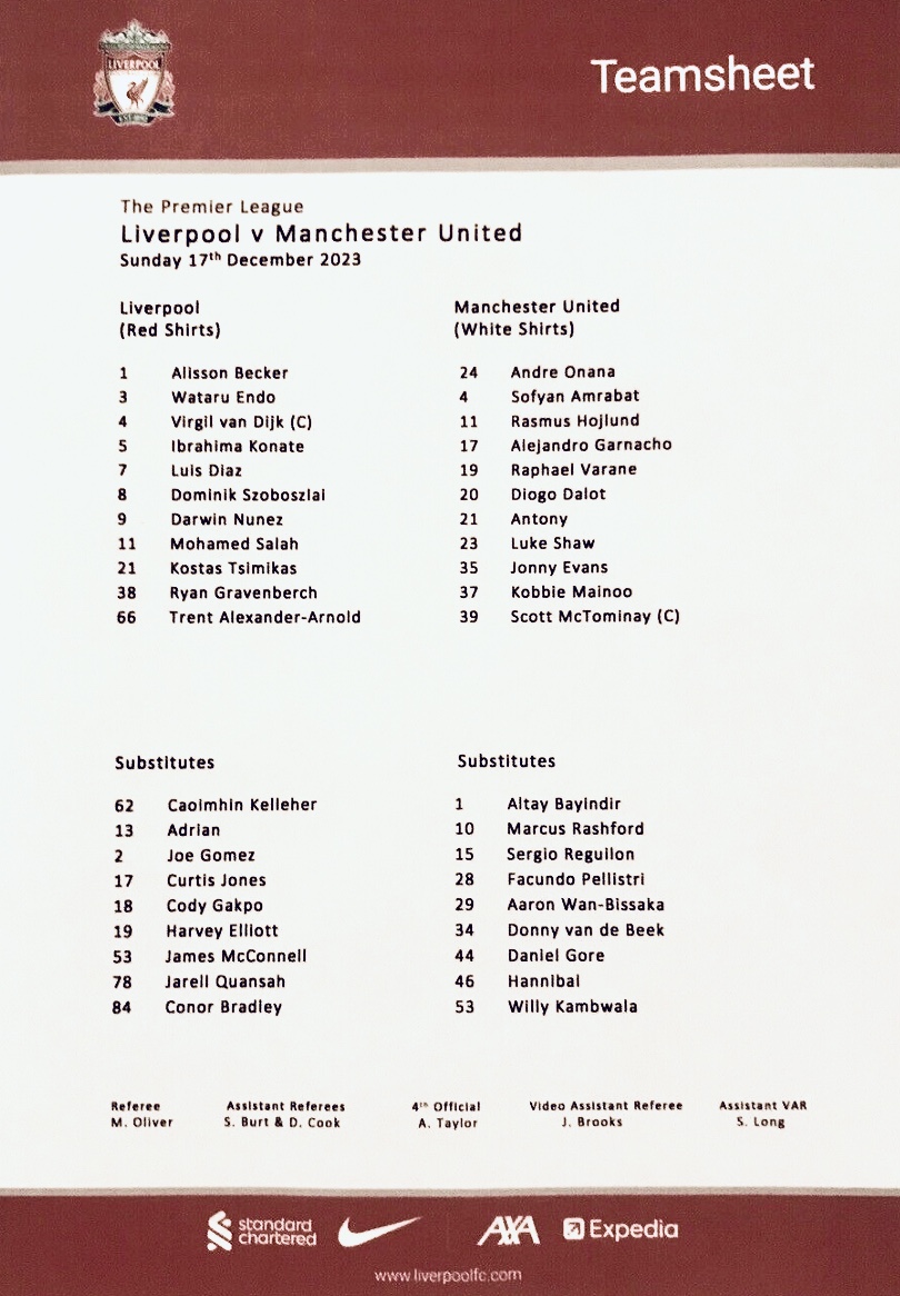 Matchdetails from Liverpool - Manchester United played on Sunday 17 ...