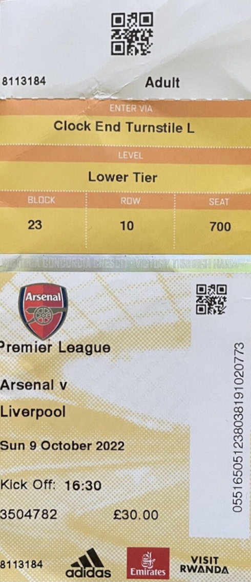 Matchdetails from Arsenal - Liverpool played on Sunday 9 October 2022 ...