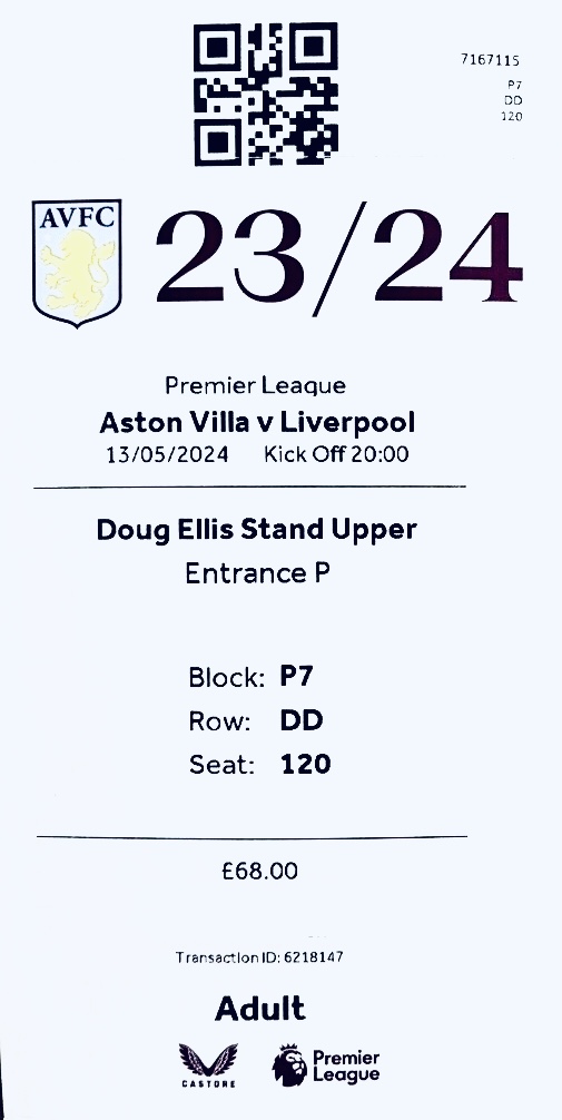 Matchdetails from Aston Villa - Liverpool played on Monday 13 May 2024 ...