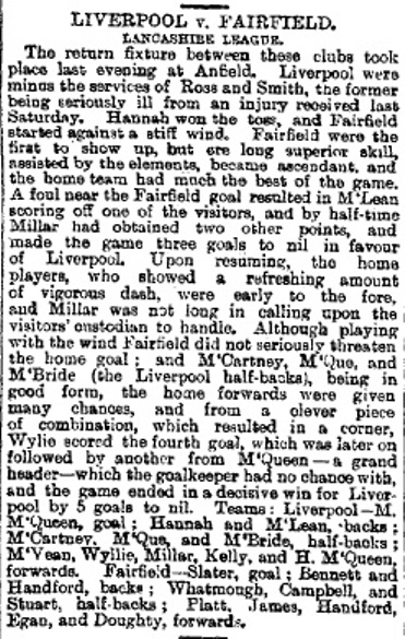 Matchdetails from Liverpool - Fairfield played on Thursday 16 March ...