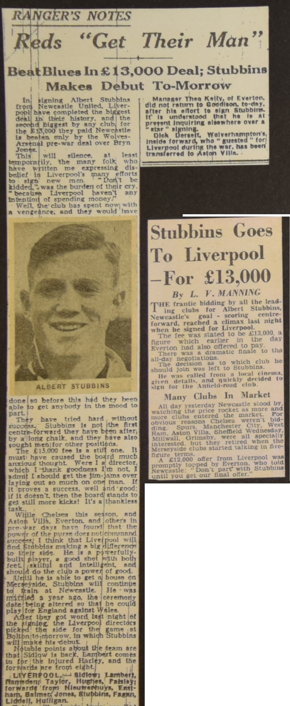 Liverpool career stats for Albert Stubbins - LFChistory - Stats galore ...