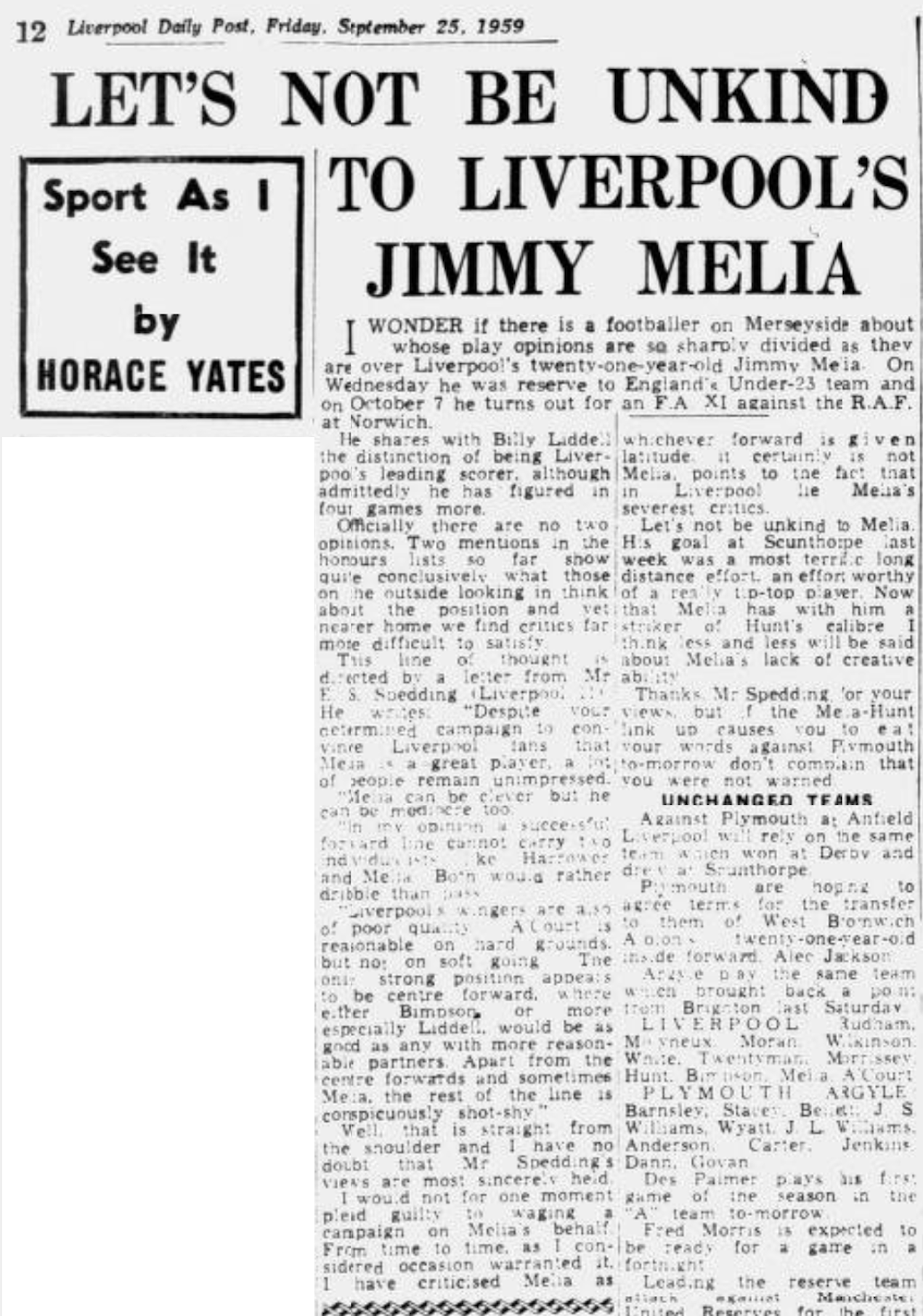 Liverpool career stats for Jimmy Melia - LFChistory - Stats galore for ...