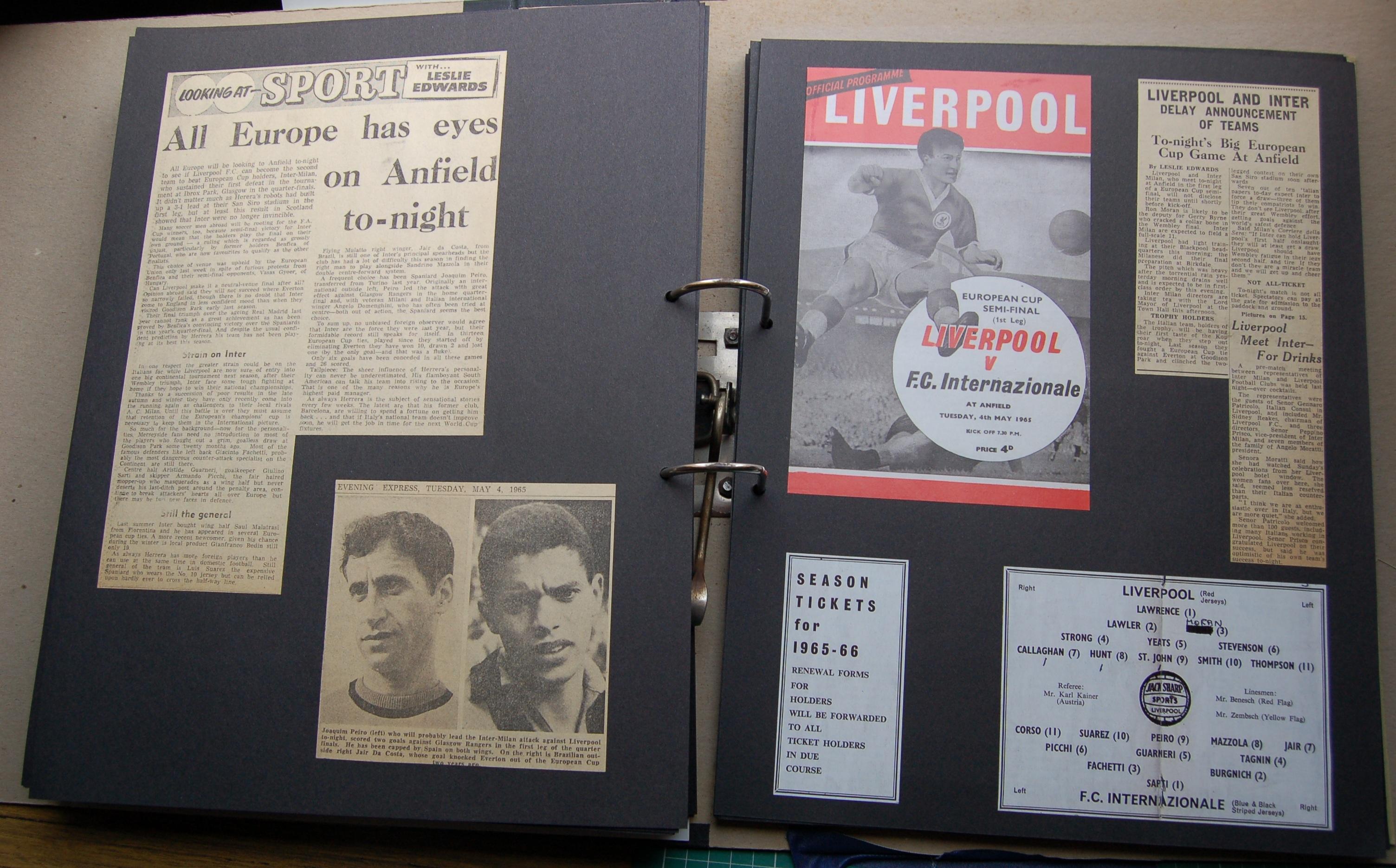 Matchdetails from Liverpool - Inter Milan played on Tuesday 4 May 1965 ...