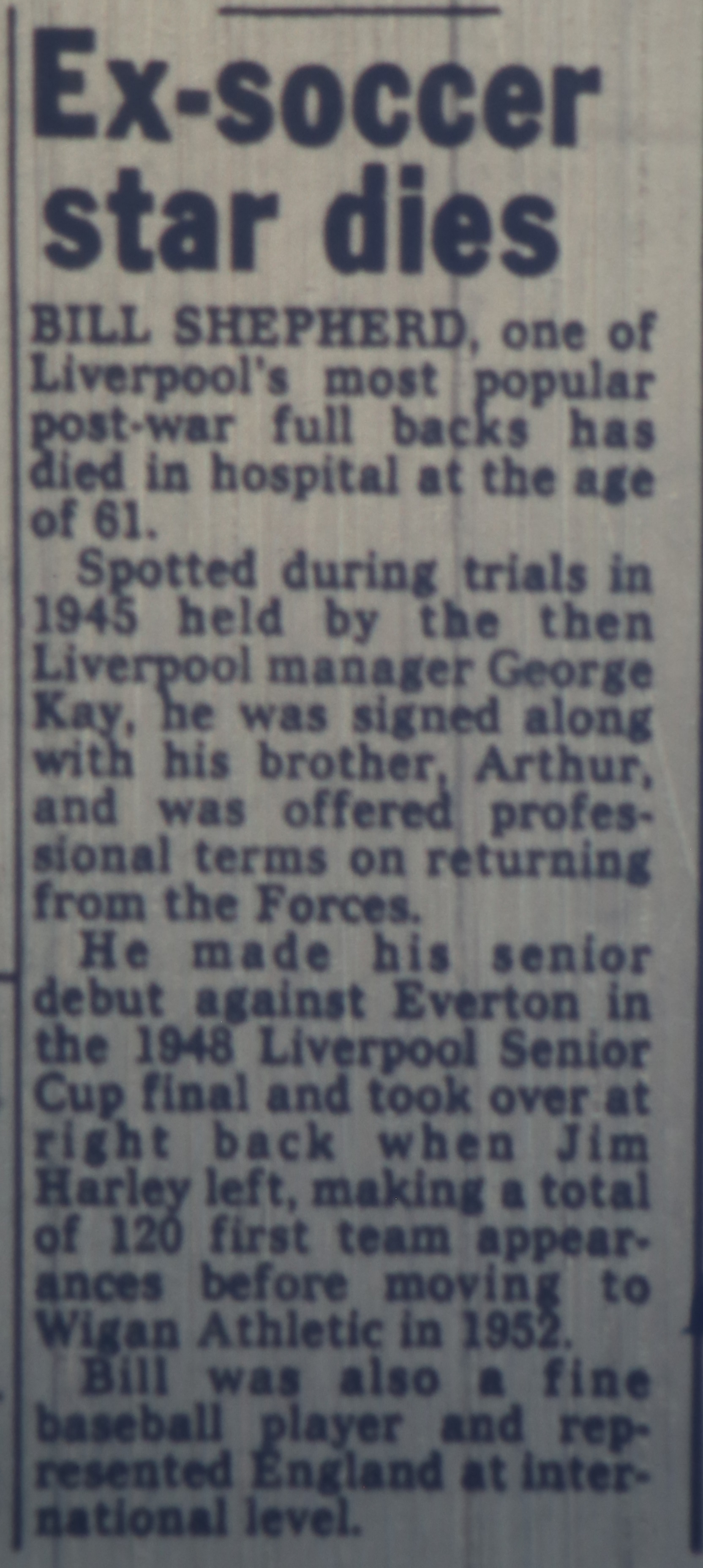 Liverpool career stats for Bill Shepherd - LFChistory - Stats galore ...