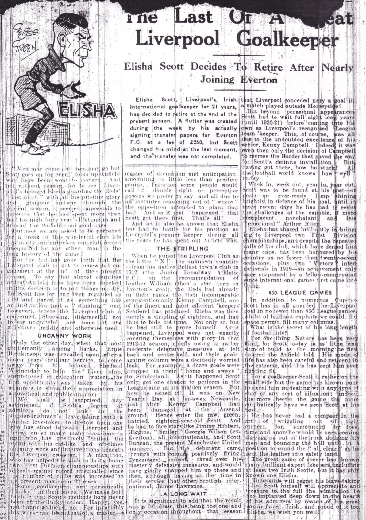 Liverpool career stats for Elisha Scott - LFChistory - Stats galore for ...