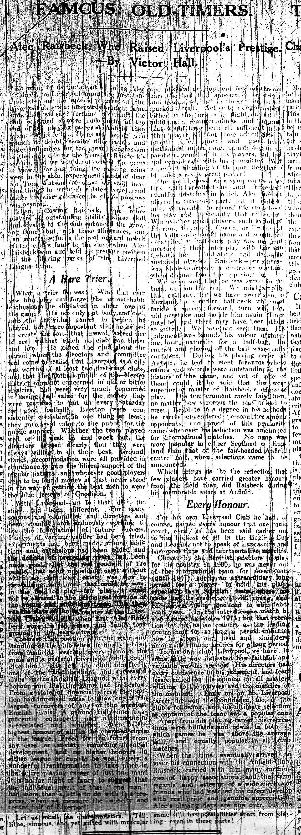 Liverpool career stats for Alex Raisbeck - LFChistory - Stats galore ...