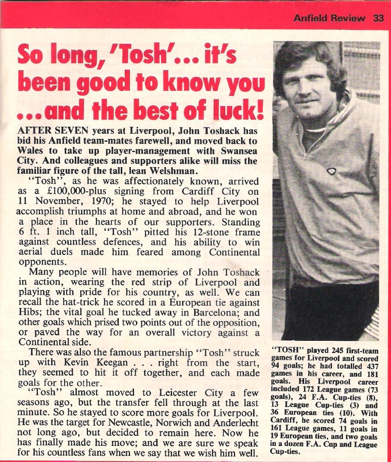 Liverpool career stats for John Toshack - LFChistory - Stats galore for ...