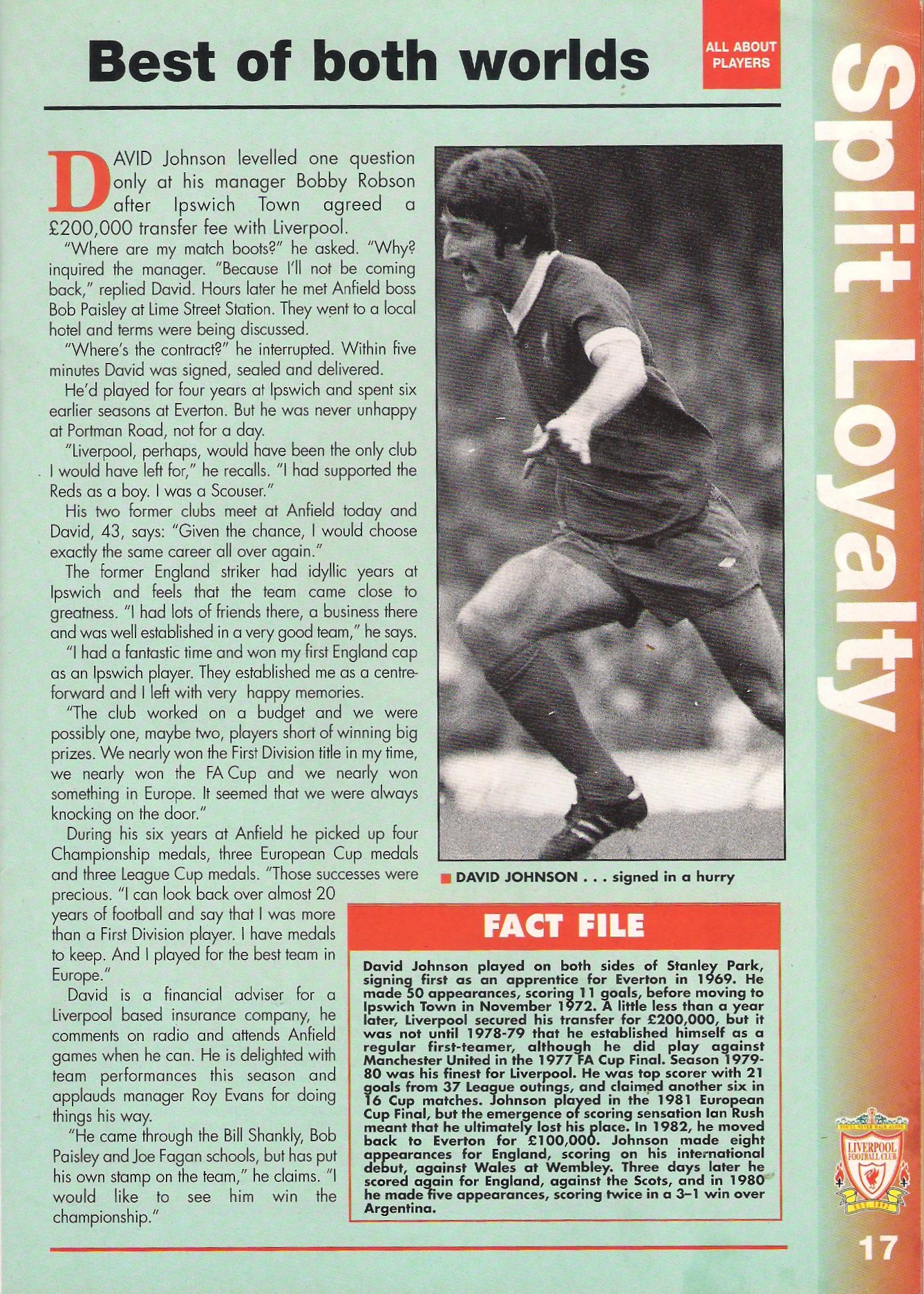 Liverpool career stats for David Johnson - LFChistory - Stats galore ...