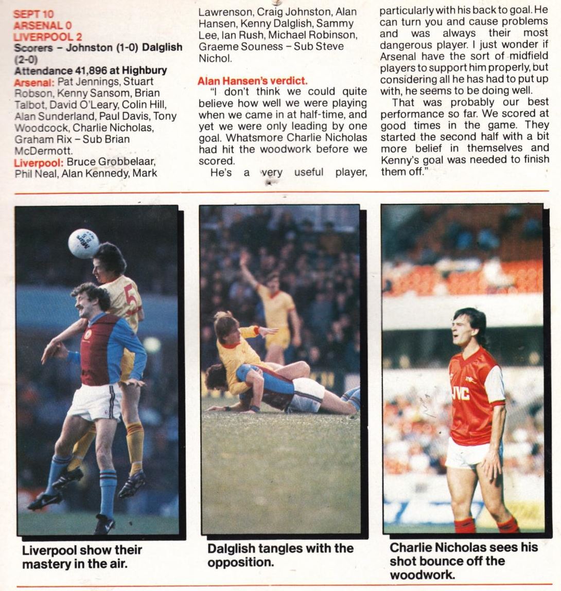 Matchdetails from Arsenal - Liverpool played on Saturday 10 September ...