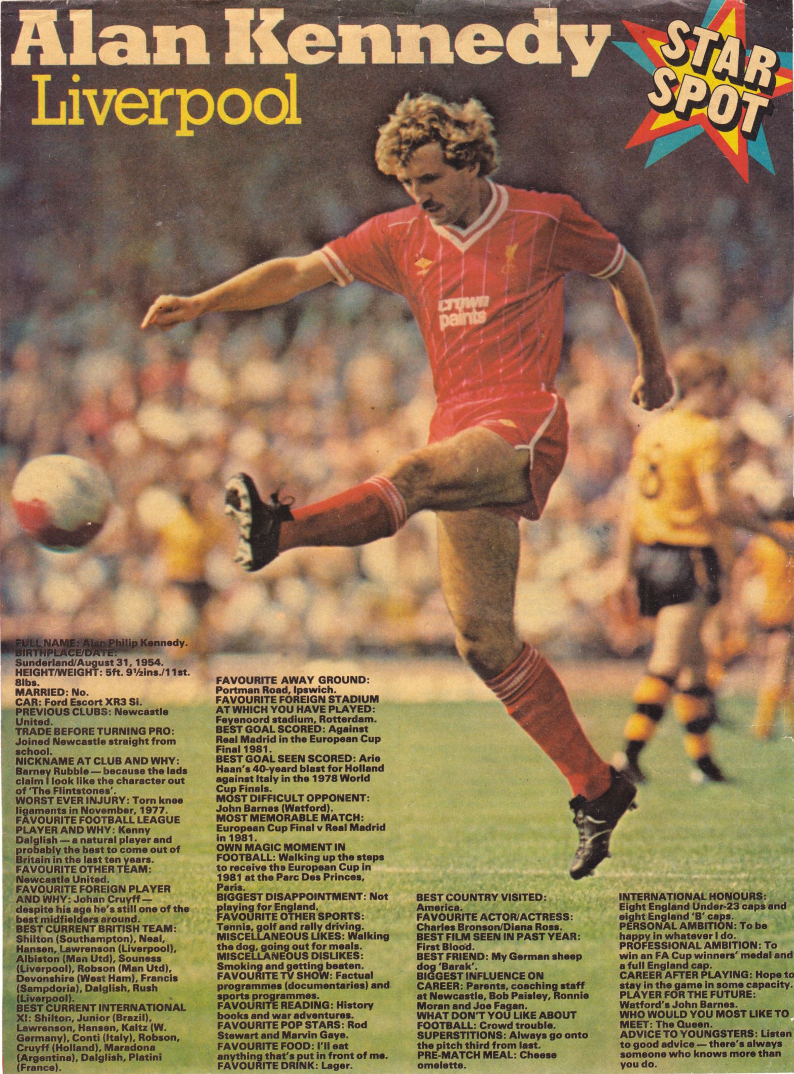 Liverpool career stats for Alan Kennedy - LFChistory - Stats galore for ...