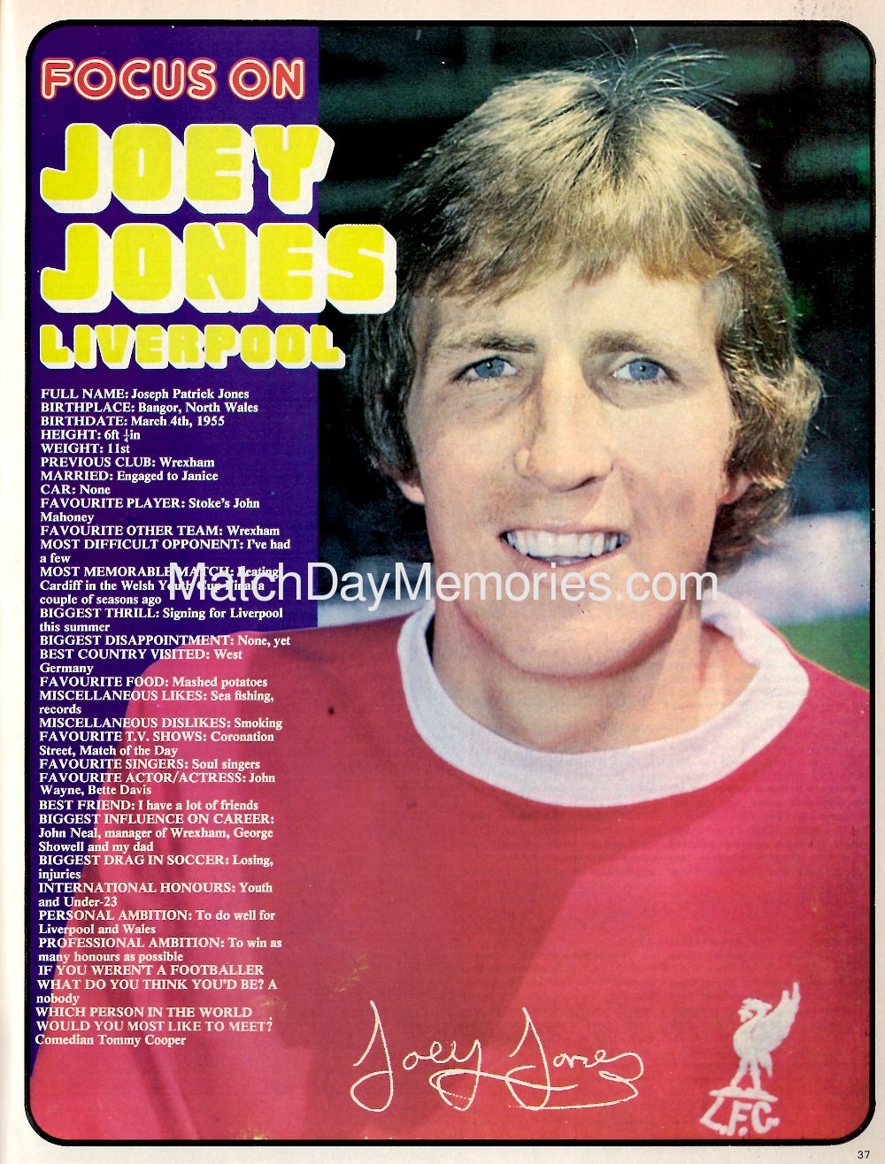 Liverpool career stats for Joey Jones - LFChistory - Stats galore for ...