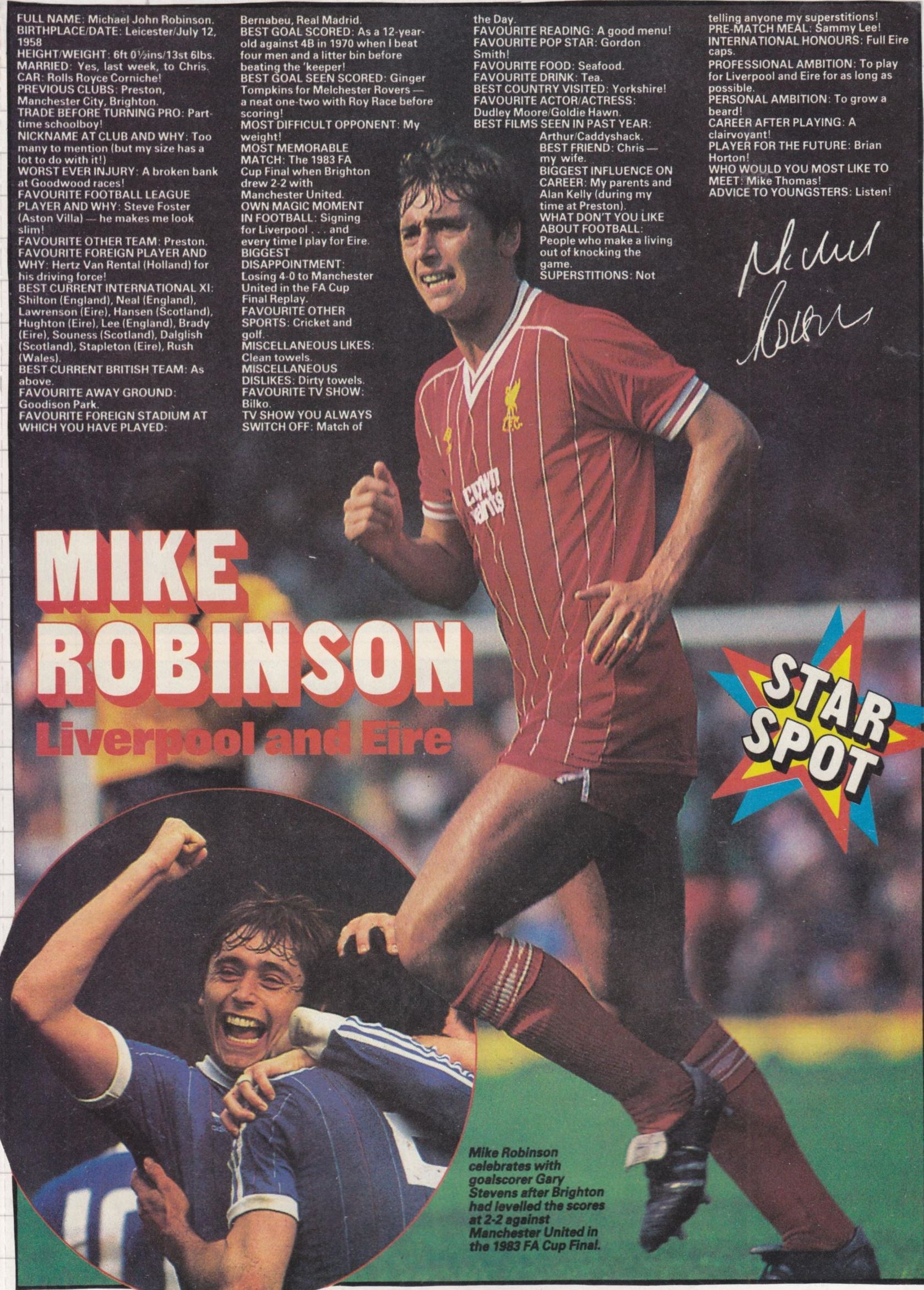 Liverpool career stats for Michael Robinson - LFChistory - Stats galore ...