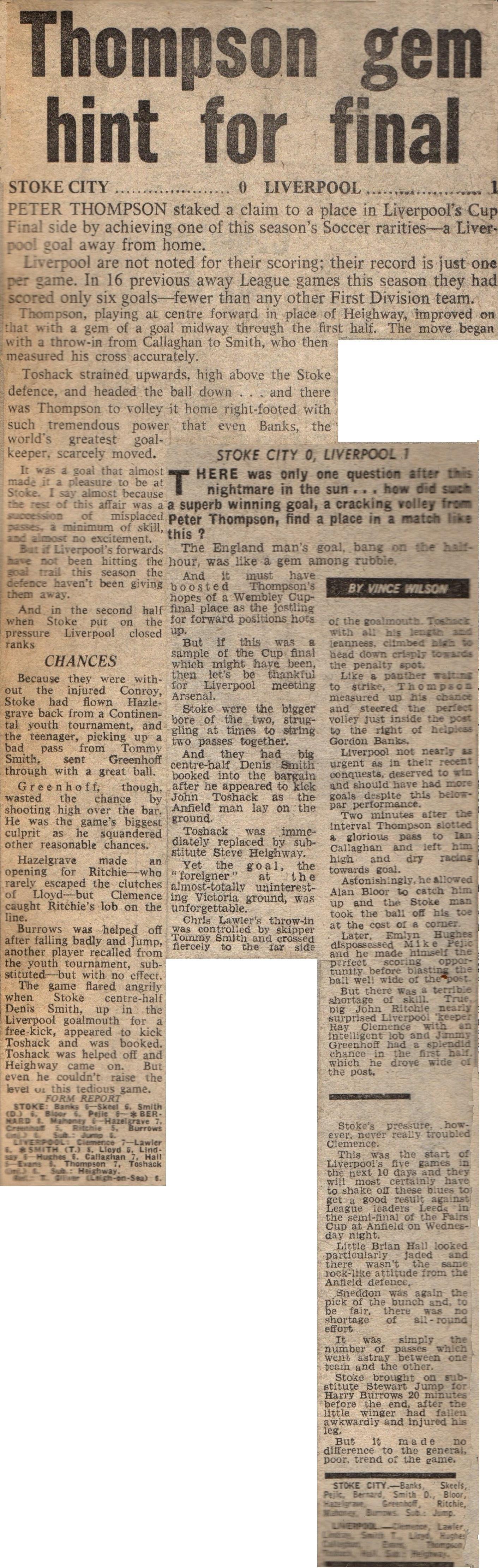 Liverpool career stats for Peter Thompson - LFChistory - Stats galore ...