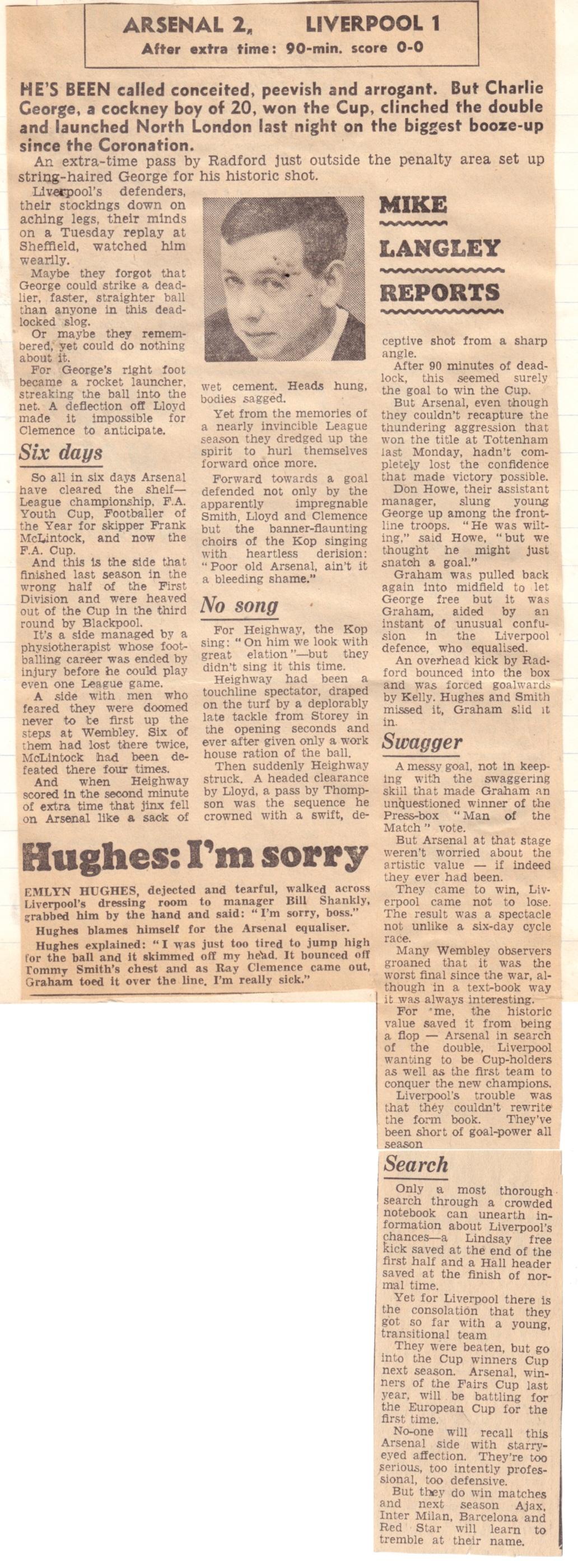 Matchdetails from Liverpool - Arsenal played on Saturday 8 May 1971 ...