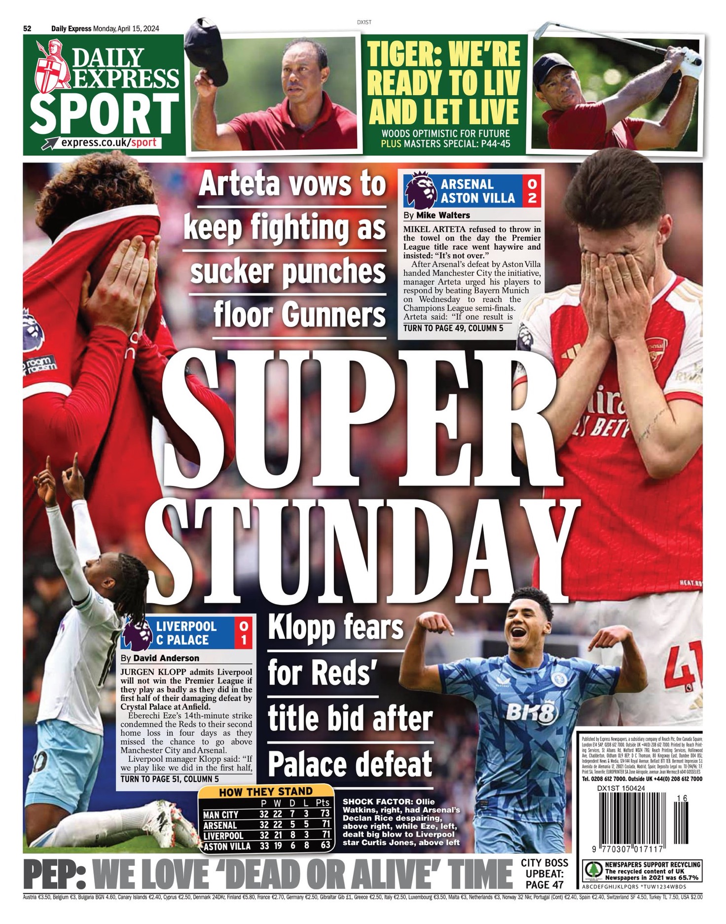 Matchdetails from Liverpool - Crystal Palace played on Sunday 14 April ...