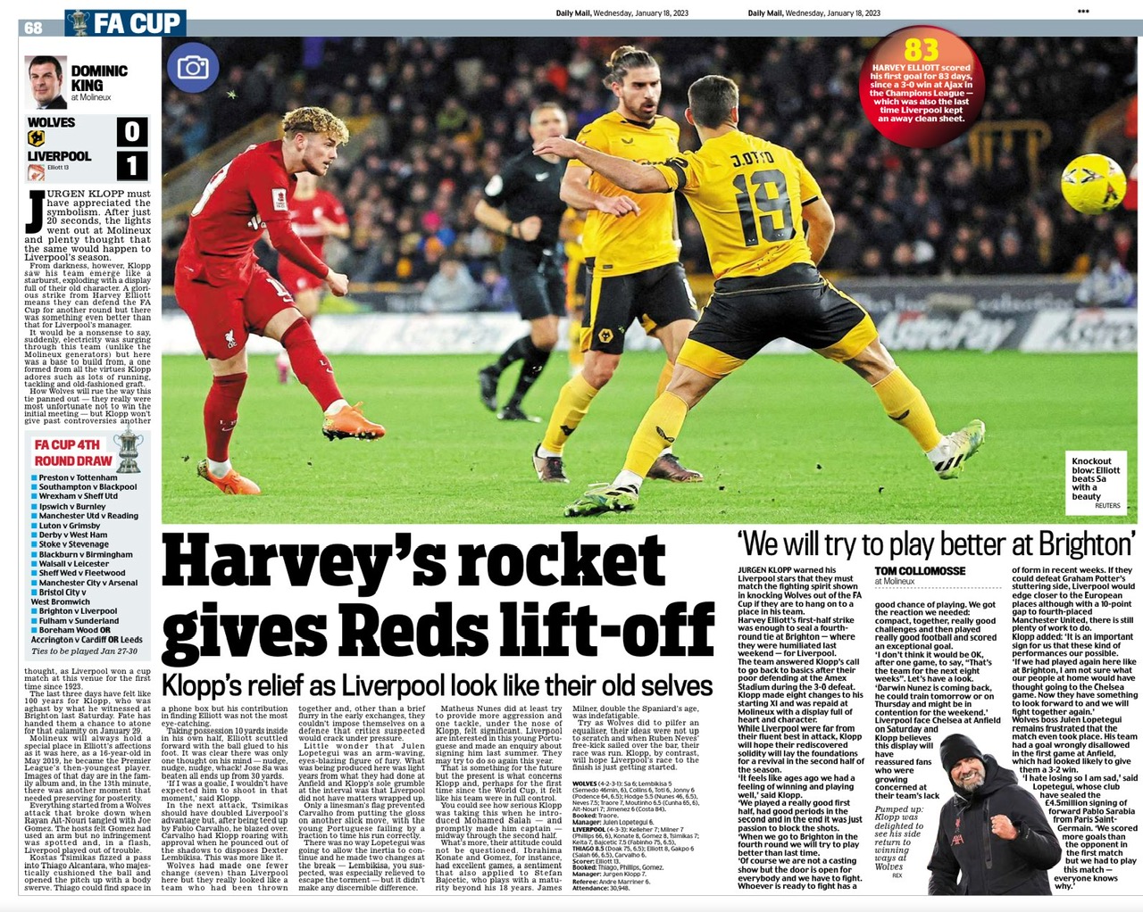 Matchdetails from Wolves - Liverpool played on Tuesday 17 January 2023 ...