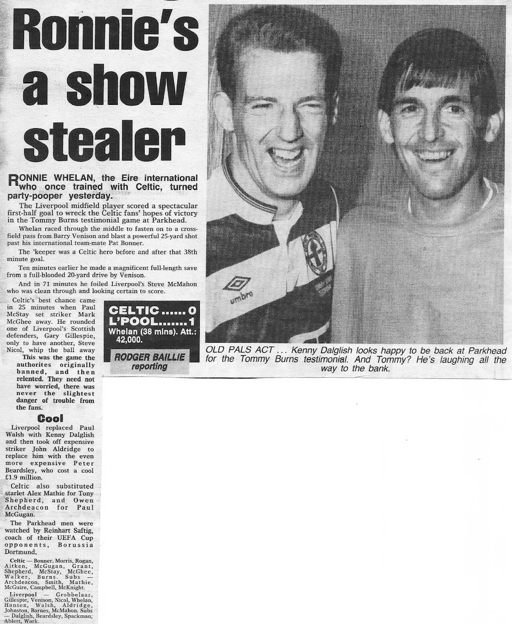 Matchdetails from Celtic - Liverpool played on Sunday 9 August 1987 ...