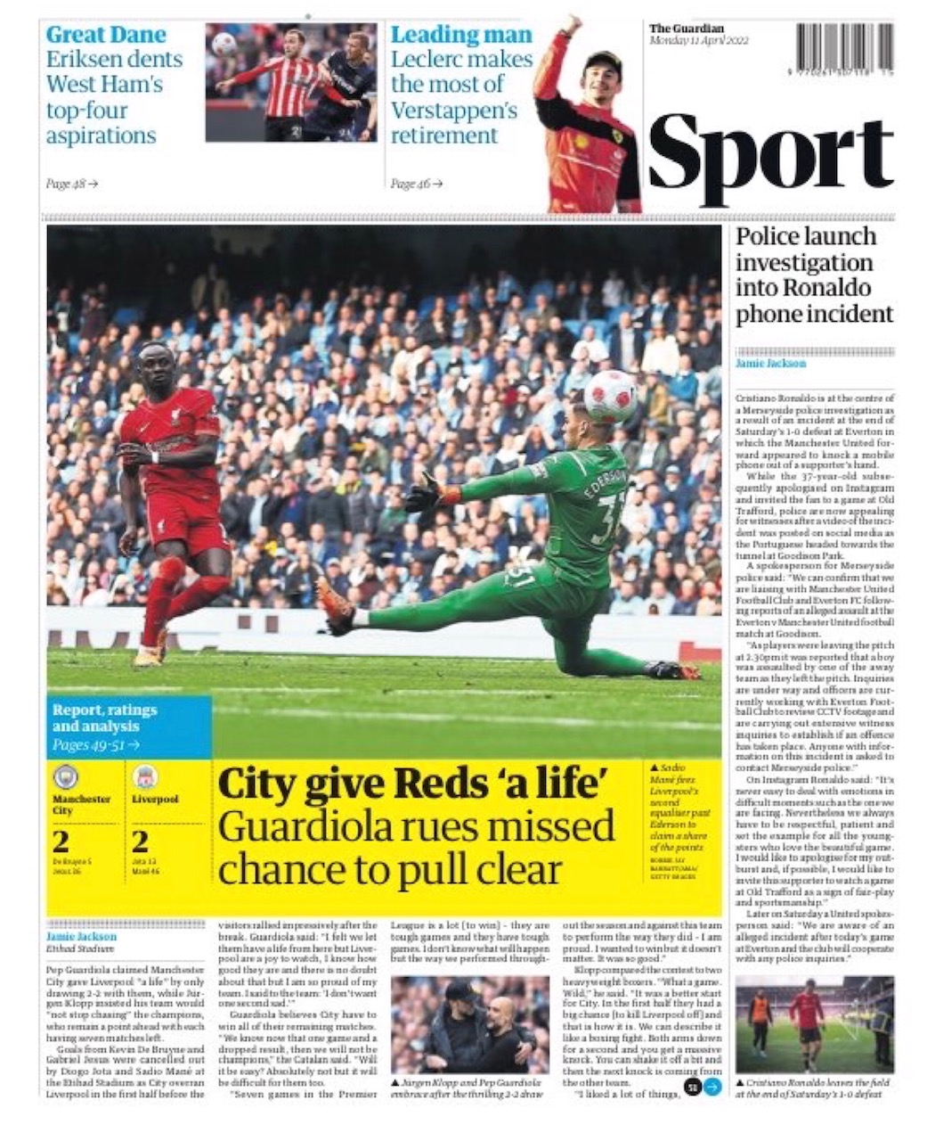 Matchdetails from Manchester City - Liverpool played on Sunday 10 April ...