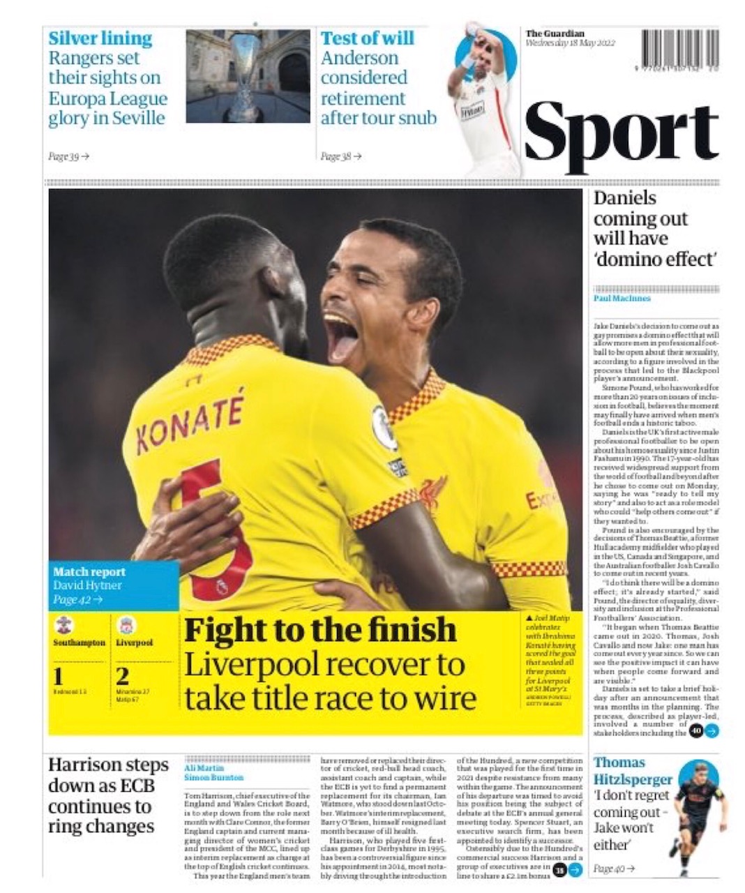 Matchdetails from Southampton - Liverpool played on Tuesday 17 May 2022 ...