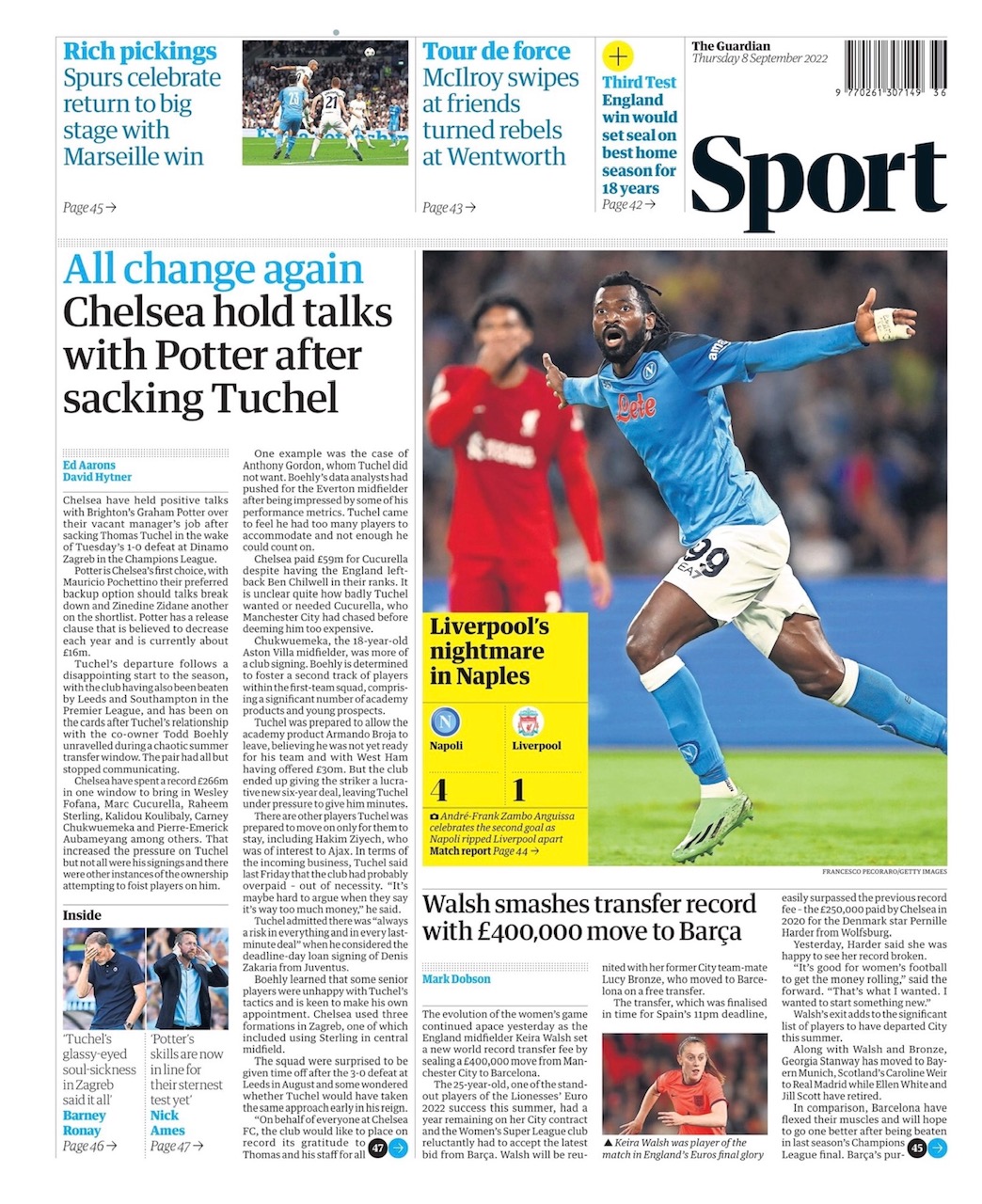 Matchdetails from Napoli - Liverpool played on Wednesday 7 September ...