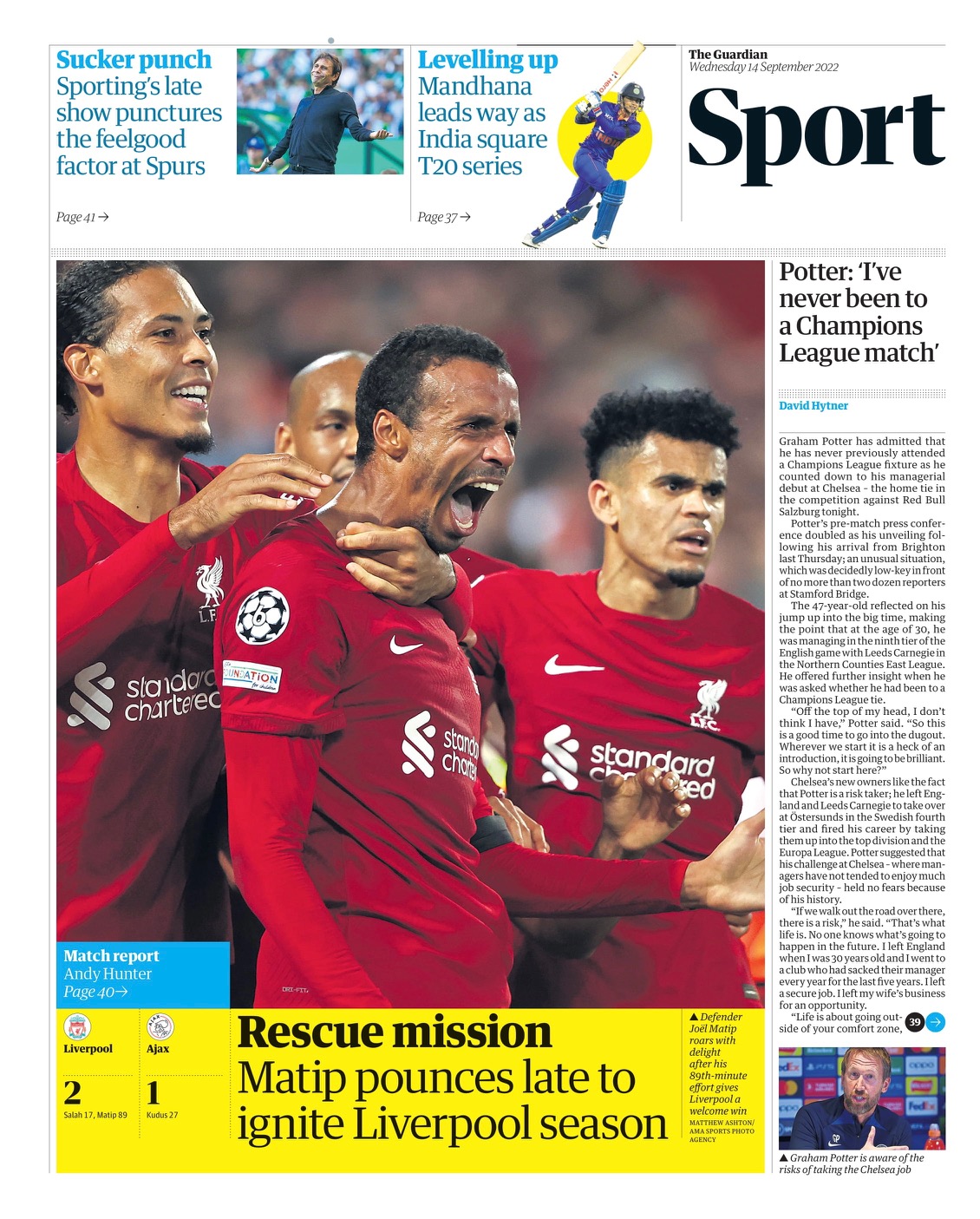 Matchdetails from Liverpool - Ajax played on Tuesday 13 September 2022 ...