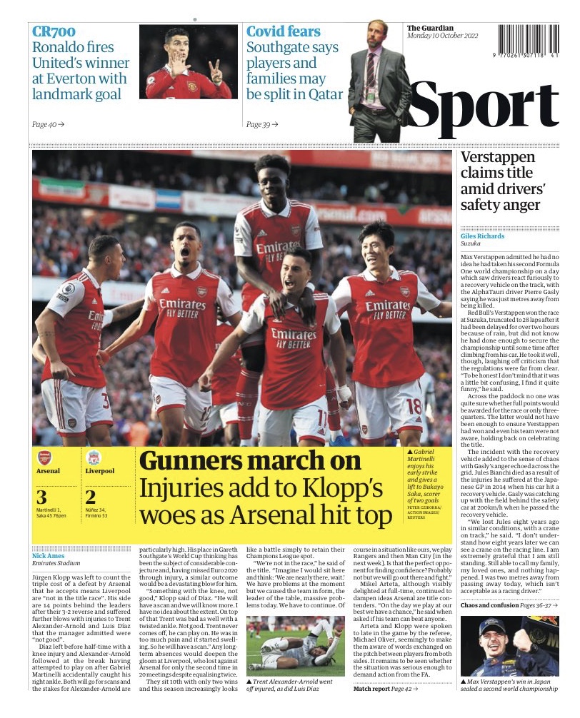 Matchdetails from Arsenal - Liverpool played on Sunday 9 October 2022 ...