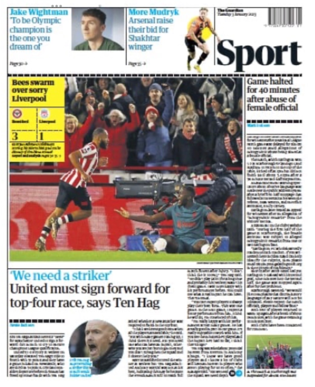 Matchdetails from Brentford - Liverpool played on Monday 2 January 2023 ...