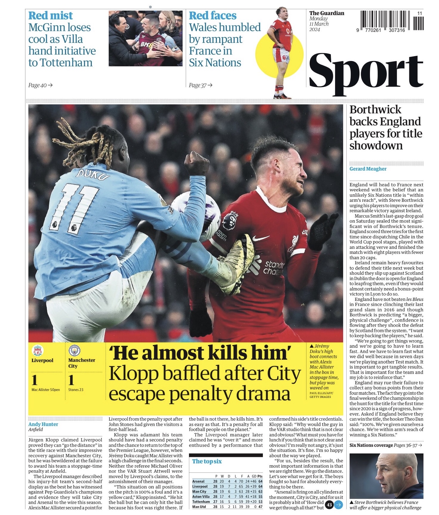 Matchdetails from Liverpool - Manchester City played on Sunday 10 March ...