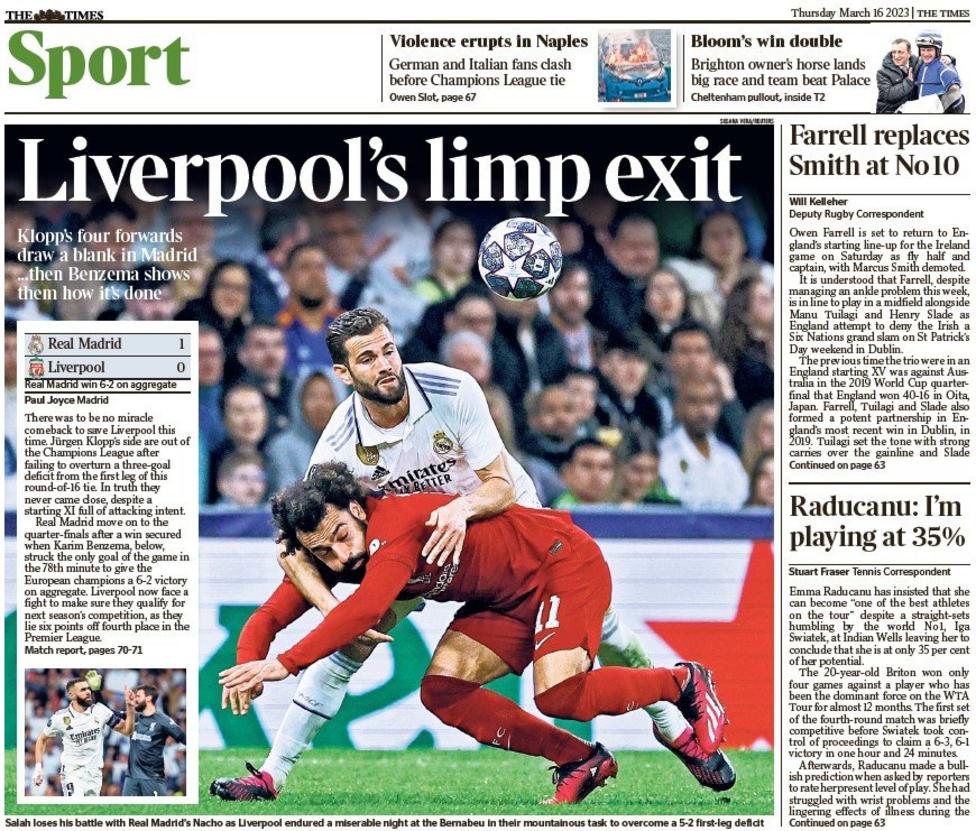 Matchdetails from Real Madrid - Liverpool played on Wednesday 15 March ...