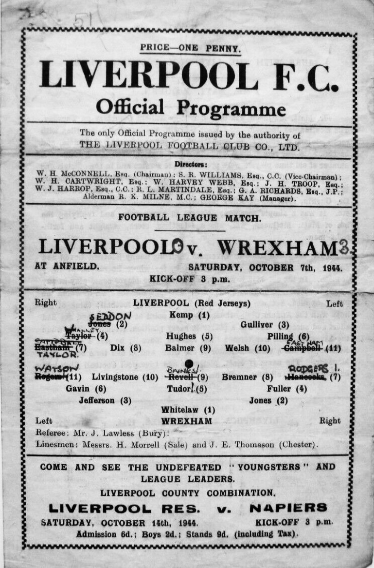 Matchdetails from Liverpool - Wrexham played on Saturday 7 October 1944 ...
