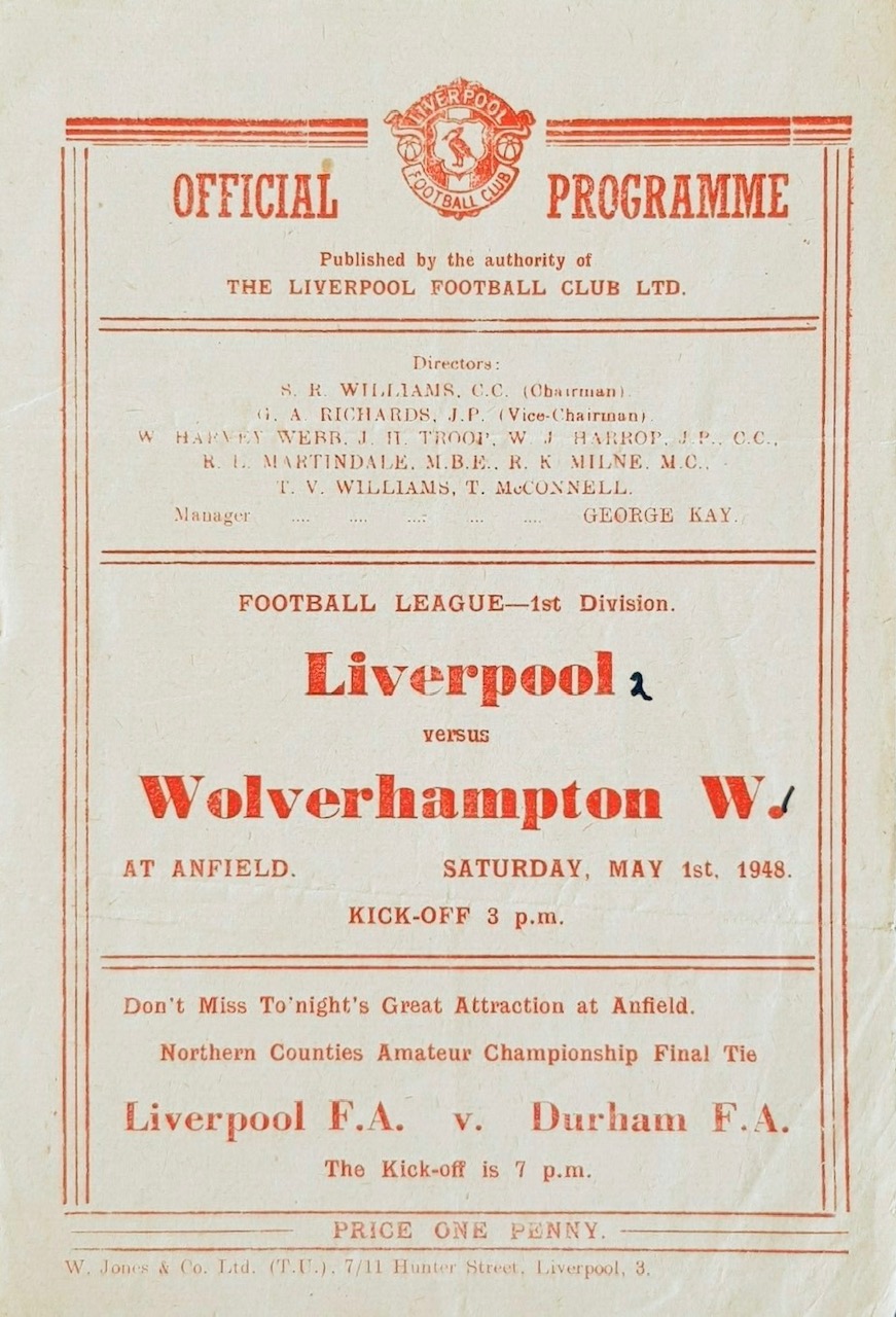 Matchdetails from Liverpool - Wolves played on Saturday 1 May 1948 ...