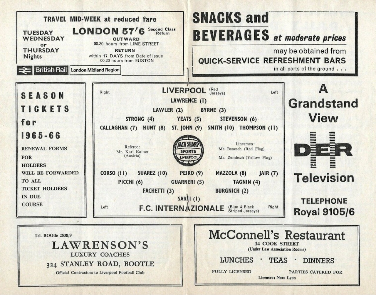 Matchdetails from Liverpool - Inter Milan played on Tuesday 4 May 1965 ...