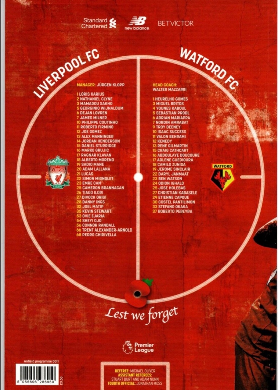 Matchdetails from Liverpool - Watford played on Sunday 6 November 2016 ...