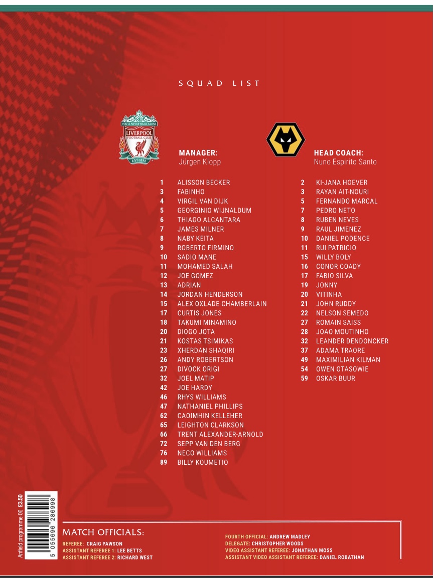 Matchdetails from Liverpool - Wolves played on Sunday 6 December 2020 ...