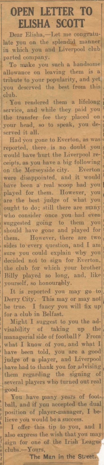 Liverpool career stats for Elisha Scott - LFChistory - Stats galore for ...