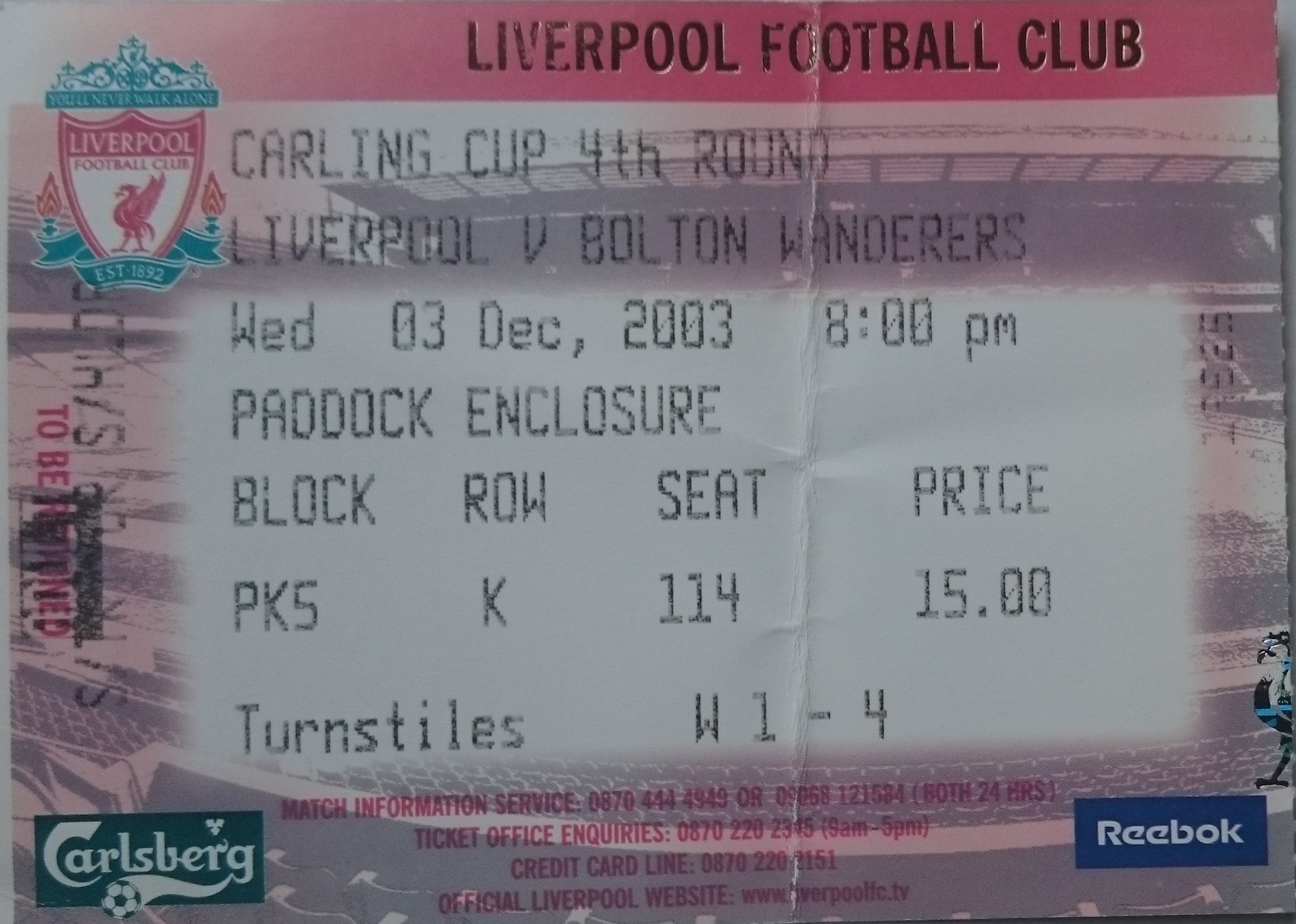 Matchdetails from Liverpool - Bolton Wanderers played on Wednesday 3 ...