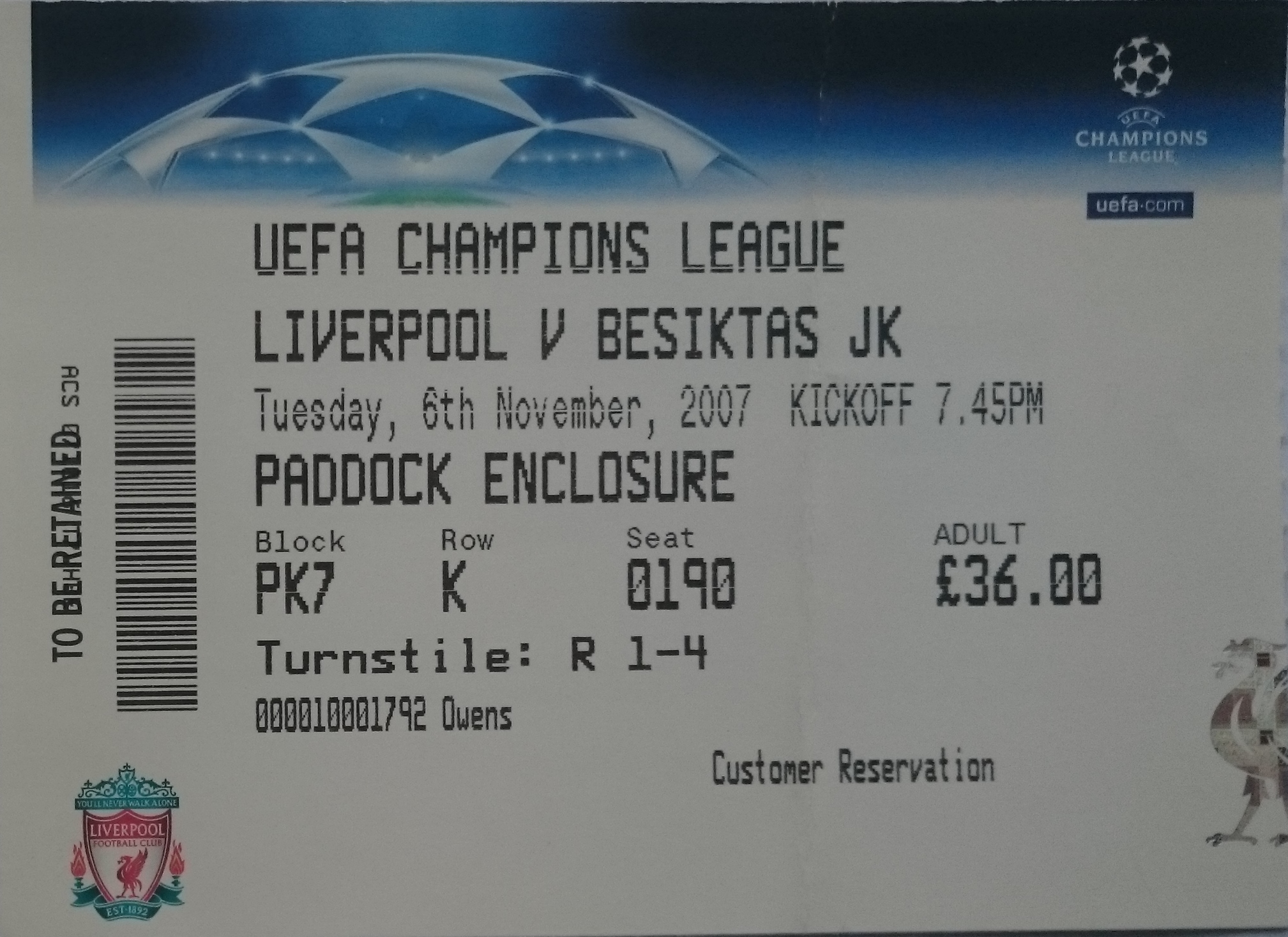 Matchdetails from Liverpool - Besiktas played on Tuesday 6 November ...